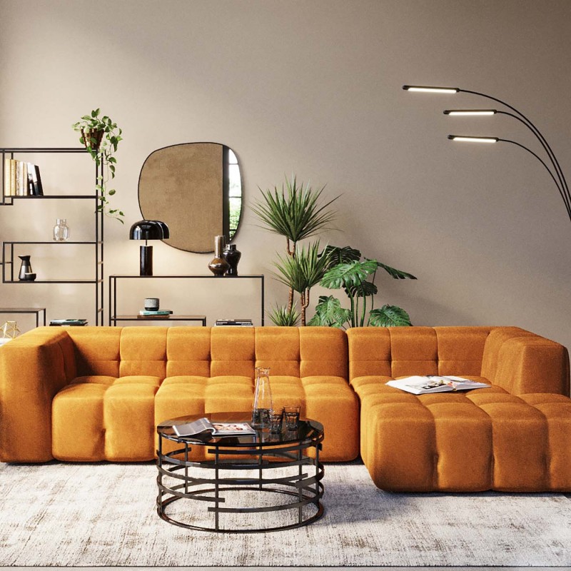 Canapé d'angle droite en velours ocre - Salamanca - Kare Design
